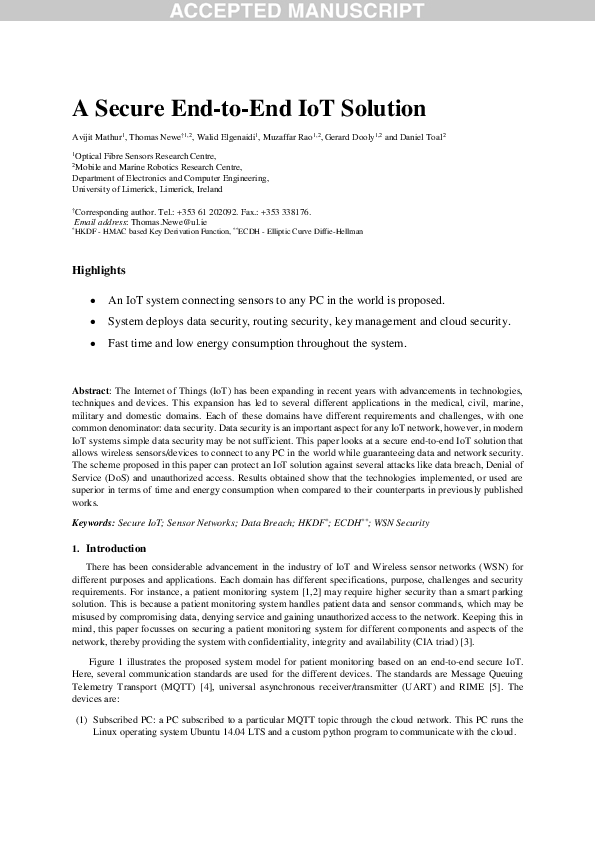 (PDF) A secure end-to-end IoT solution