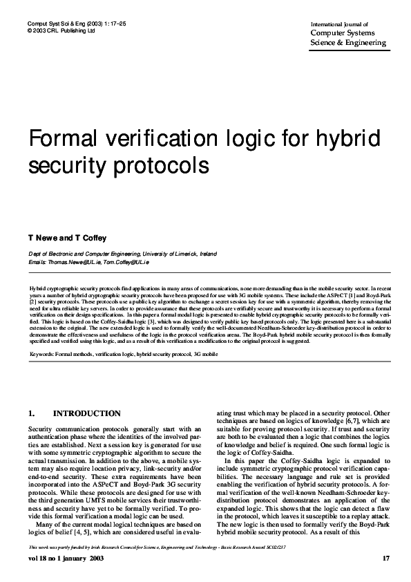 Pdf Formal Verification Logic For Hybrid Security Protocols