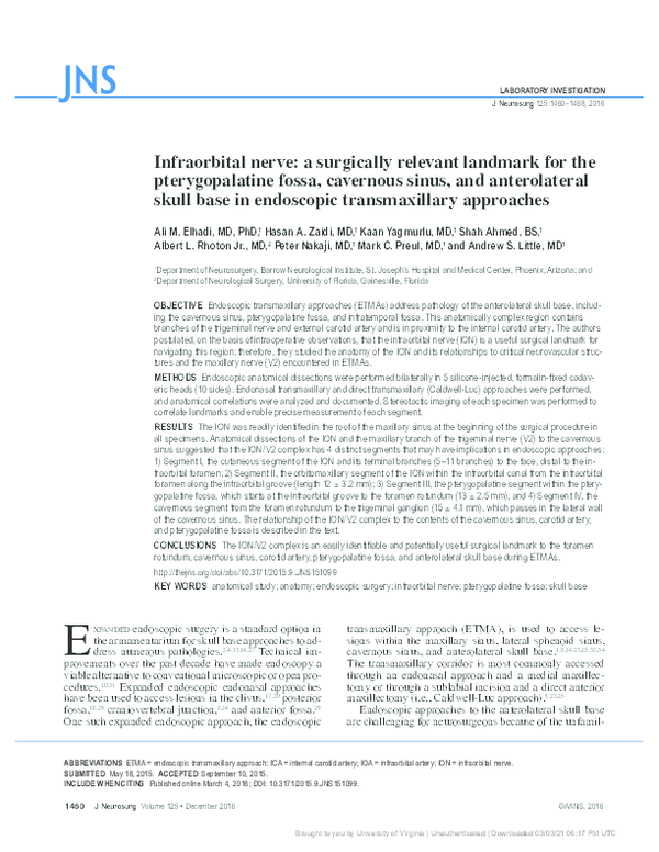 (PDF) Infraorbital nerve: a surgically relevant landmark for the ...