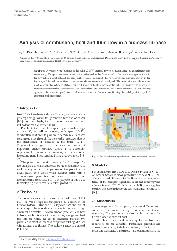 (PDF) Analysis of combustion, heat and fluid flow in a biomass furnace