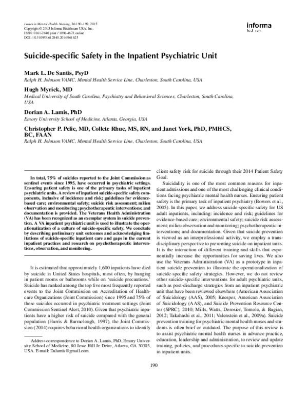(PDF) Suicide-specific Safety in the Inpatient Psychiatric Unit