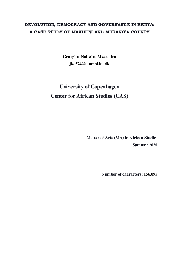 (PDF) DEVOLUTION, DEMOCRACY AND GOVERNANCE IN KENYA: A CASE STUDY OF ...