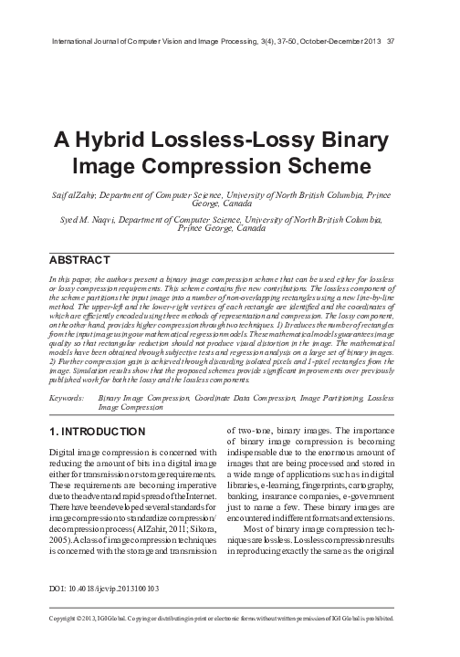 Pdf A Hybrid Lossless Lossy Binary Image Compression Scheme