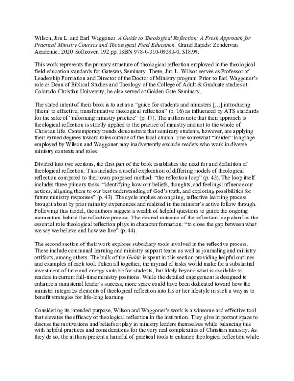 (DOC) Review: A Guide to Theological Reflection, Wilson and Waggoner