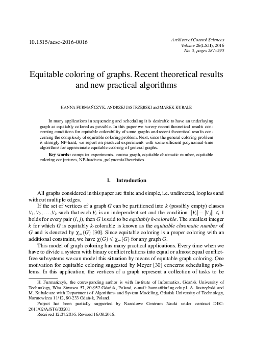 Pdf Equitable Coloring Of Graphs Recent Theoretical Results And New Practical Algorithms