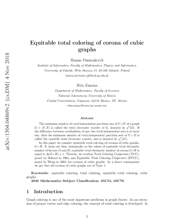 (PDF) Equitable total coloring of corona of cubic graphs