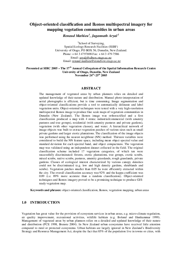 (PDF) Object-oriented classification and Ikonos multispectral imagery for mapping vegetation ...