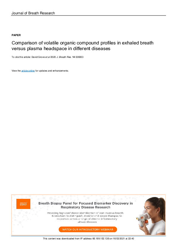 (PDF) Comparison of volatile organic compound profiles in exhaled ...