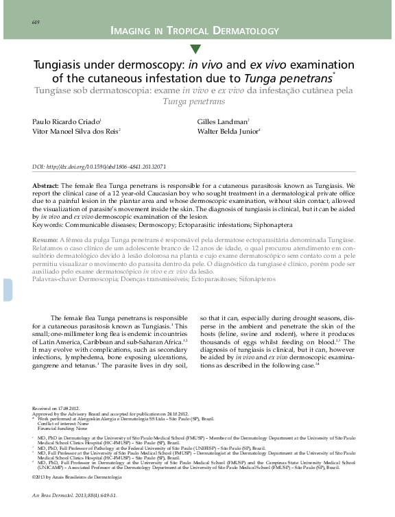 (PDF) Tungiasis under dermoscopy: in vivo and ex vivo examination of ...