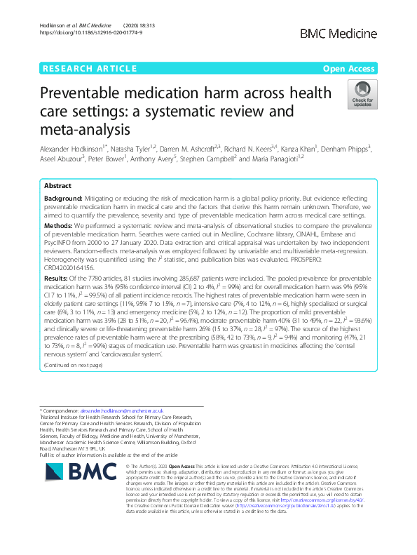(PDF) Preventable medication harm across health care settings: a ...
