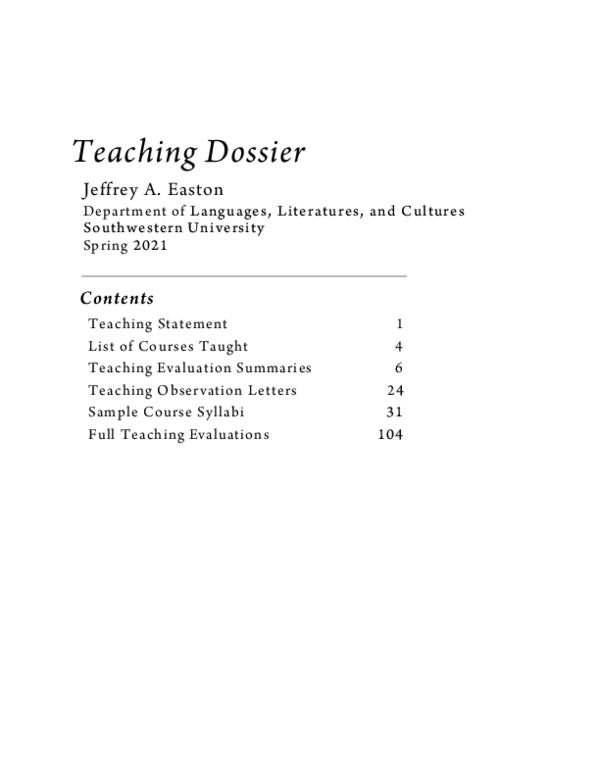 (PDF) Teaching Dossier, Spring 2021