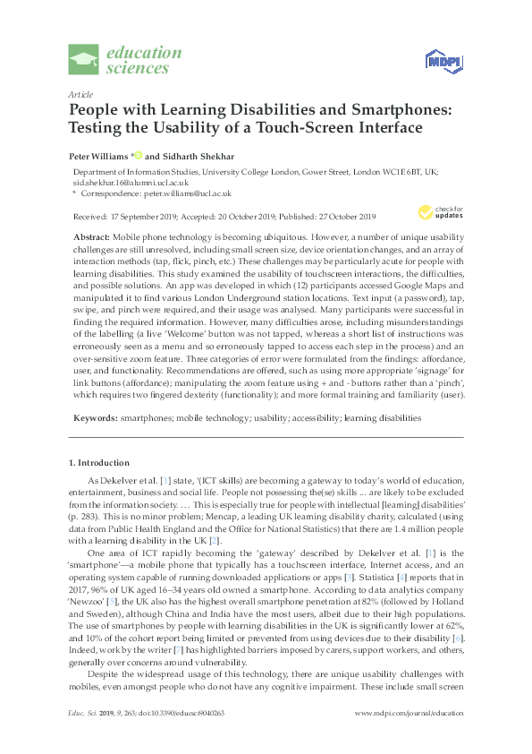 (PDF) People with Learning Disabilities and Smartphones: Testing the ...
