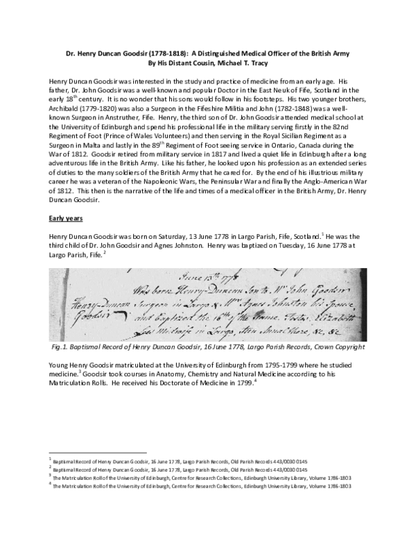 (PDF) Dr Henry Duncan Goodsir 1778 1818 A Distinguished Medical Officer ...