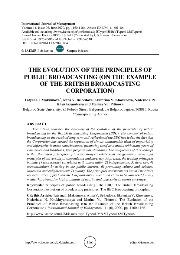 (PDF) THE EVOLUTION OF THE PRINCIPLES OF PUBLIC BROADCASTING (ON THE ...