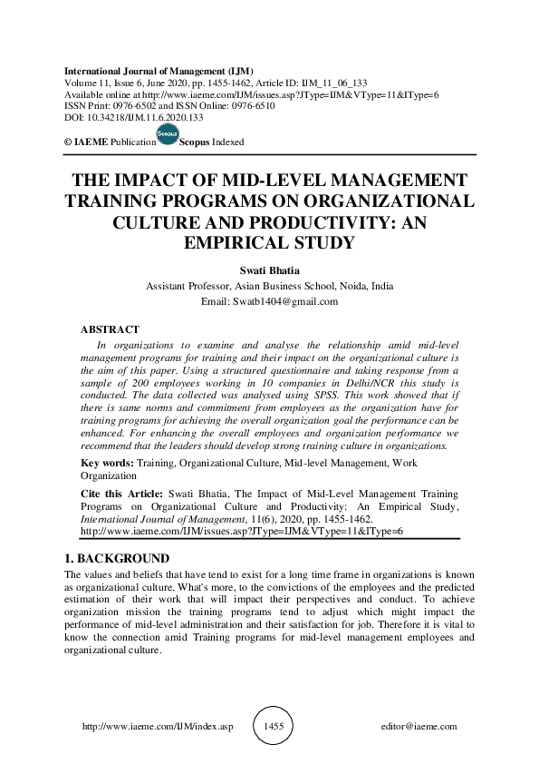 (PDF) THE IMPACT OF MID-LEVEL MANAGEMENT TRAINING PROGRAMS ON ...