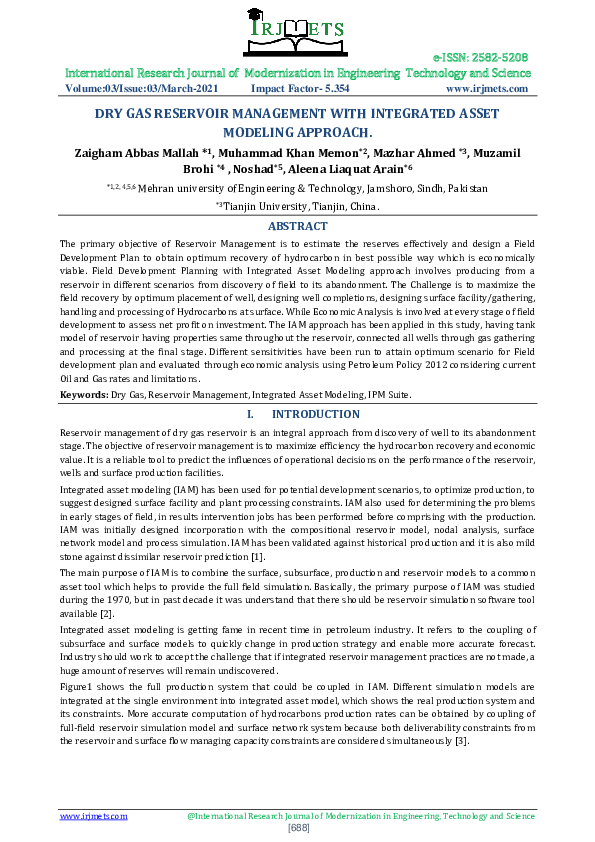 (PDF) DRY GAS RESERVOIR MANAGEMENT WITH INTEGRATED ASSET MODELING APPROACH