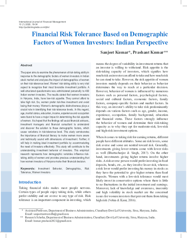 (PDF) Financial Risk Tolerance Based on Demographic Factors of Women ...