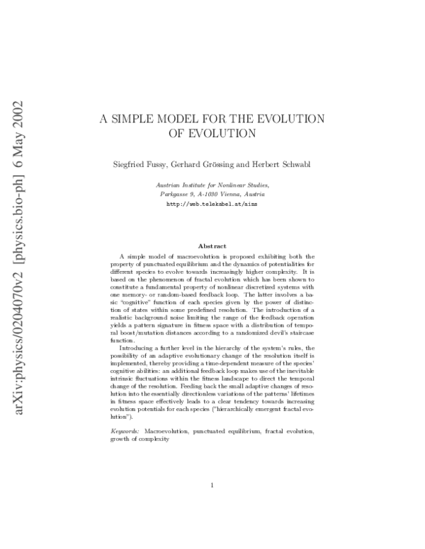(PDF) A Simple Model for the Evolution of Evolution