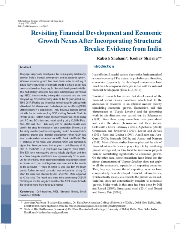 (PDF) Revisiting Financial Development and Economic Growth Nexus After ...