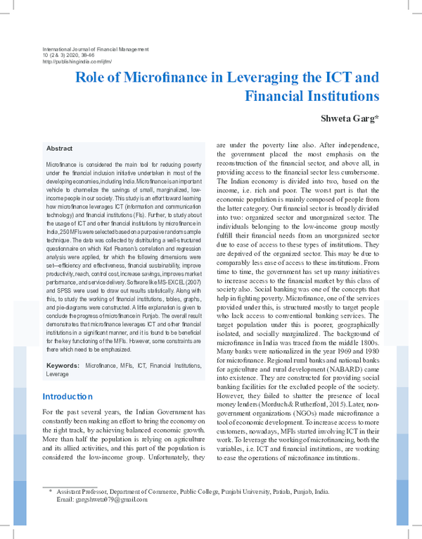 (PDF) Role of Microfinance in Leveraging the ICT and Financial Institutions