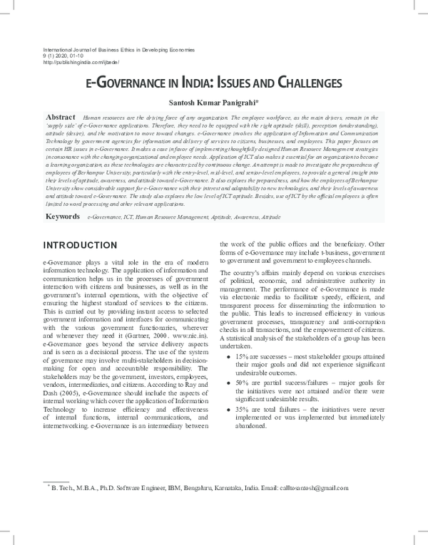 (PDF) e-Governance in India: Issues and Challenges