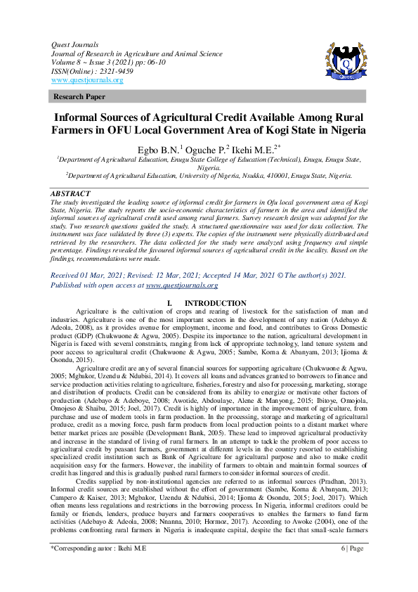 (PDF) Informal Sources of Agricultural Credit Available Among Rural ...