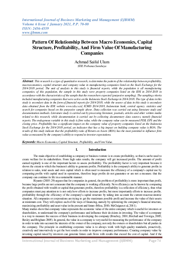 (PDF) Pattern Of Relationship Between Macro Economics, Capital Structure, Profitability, And ...