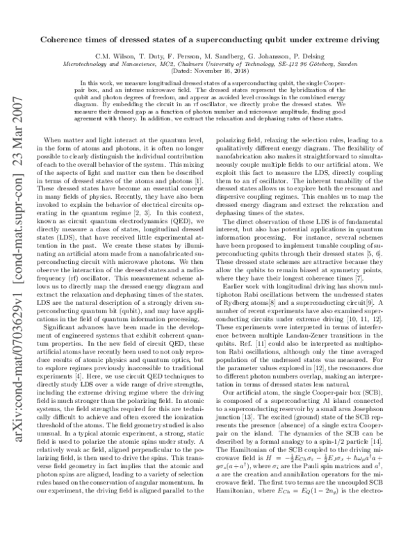 (PDF) Coherence Times of Dressed States of a Superconducting Qubit ...