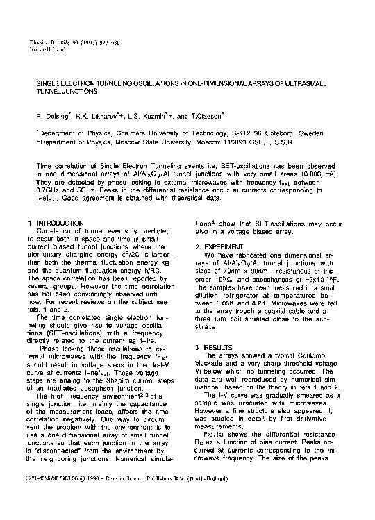 (PDF) Single electron tunneling oscillations in one-dimensional arrays ...