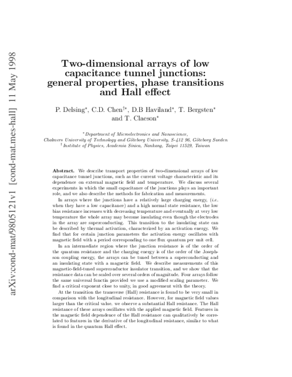 (PDF) Two-dimensional arrays of low capacitance tunnel junctions