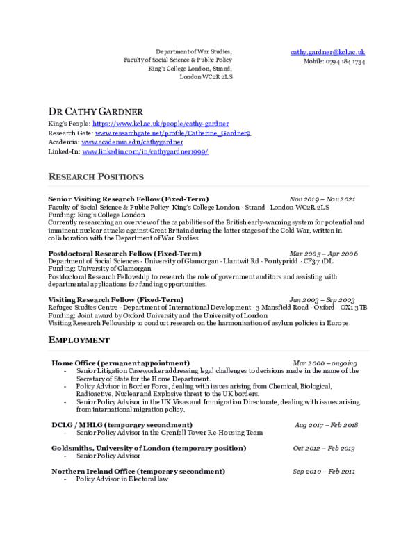 (PDF) Academic Curriculum Vitae Cathy Gardner