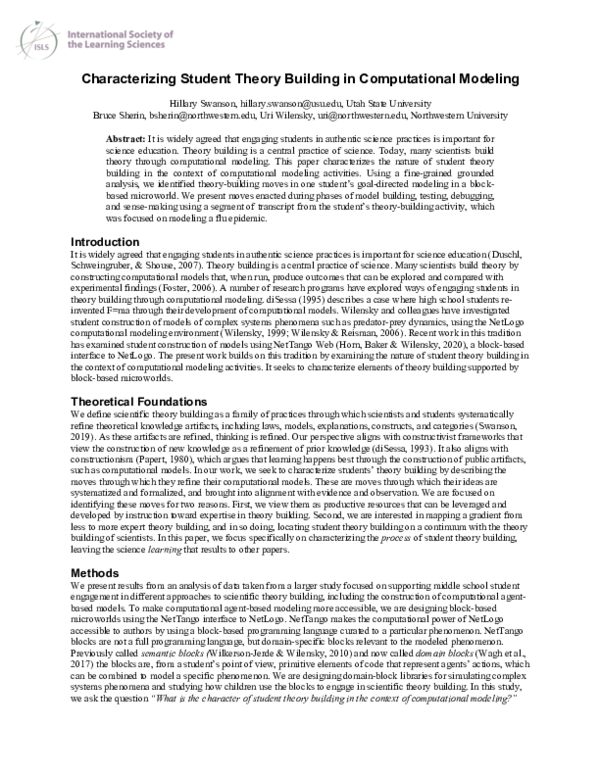 (PDF) Characterizing student theory building in computational modeling