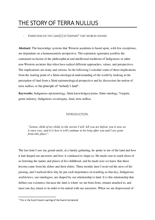 (PDF) THE STORY OF TERRA NULLIUS -VARIATIONS ON THE LAND[S] OF SAEPMIE ...