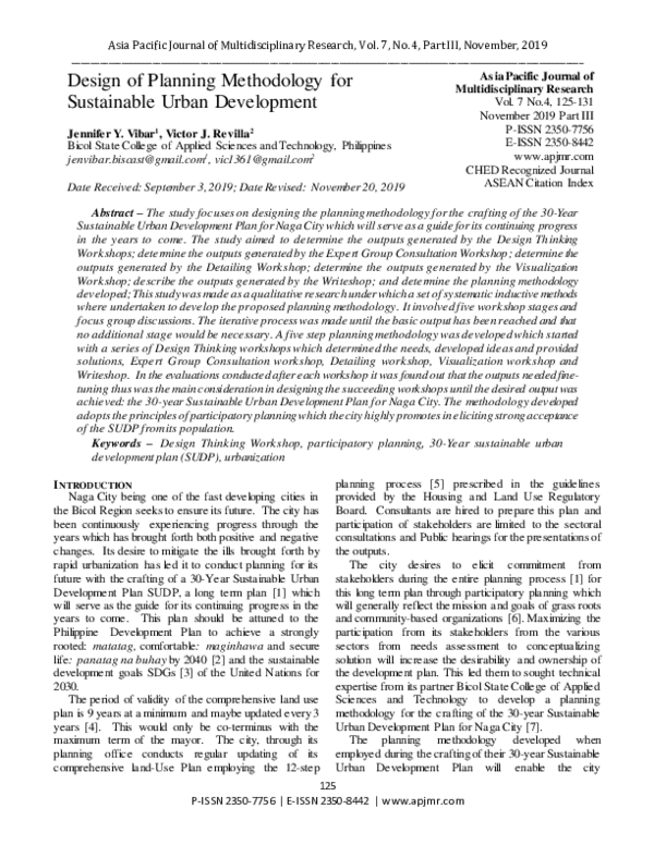 (PDF) Design of Planning Methodology for Sustainable Urban Development