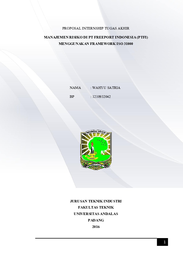 (DOC) PROPOSAL INTERNSHIP TUGAS AKHIR MANAJEMEN RISIKO DI PT FREEPORT ...