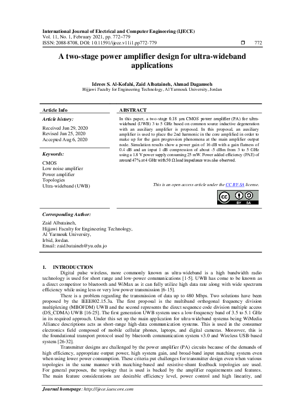 (PDF) A two-stage power amplifier design for ultra-wideband applications