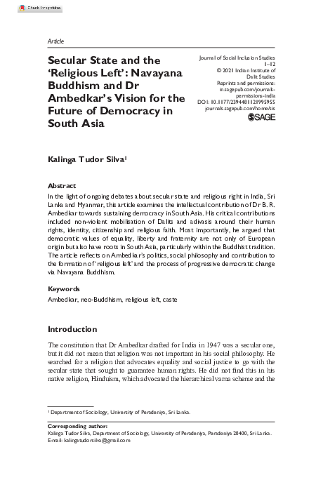 (PDF) Secular State and the 'Religious Left': Navayana Buddhism and Dr ...