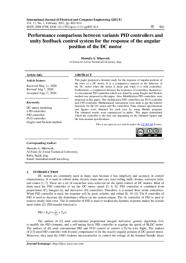 Pdf Performance Comparison Between Variants Pid Controllers And Unity