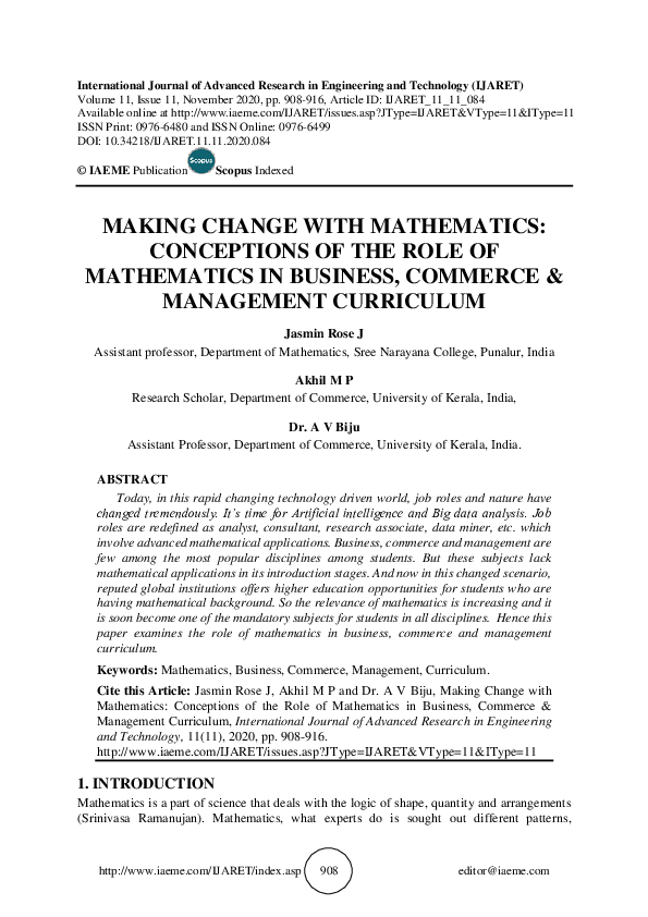 (PDF) MAKING CHANGE WITH MATHEMATICS: CONCEPTIONS OF THE ROLE OF ...