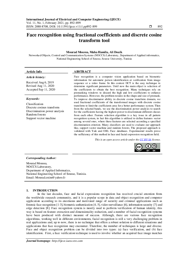 Pdf Improved Face Recognition Via Dct And Coefficients