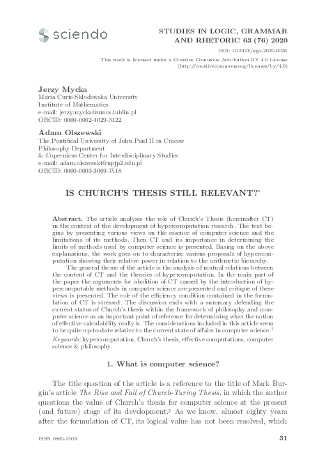 (PDF) Is Church's Thesis Still Relevant?