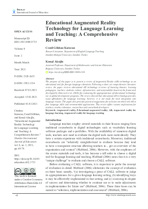 (PDF) Educational Augmented Reality Technology for Language Learning and Teaching: A ...