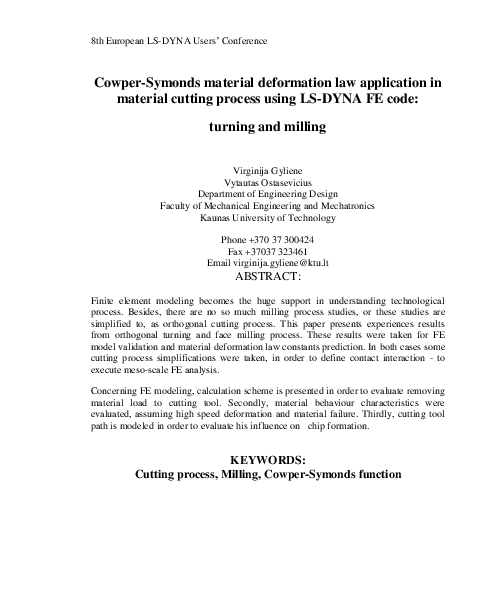 (PDF) Cowper-Symonds material deformation law application in material cutting process using LS ...