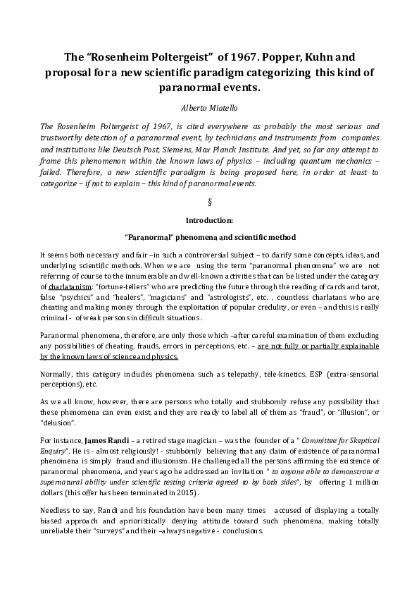(PDF) The "Rosenheim Poltergeist" of 1967. Popper, Kuhn and proposal ...