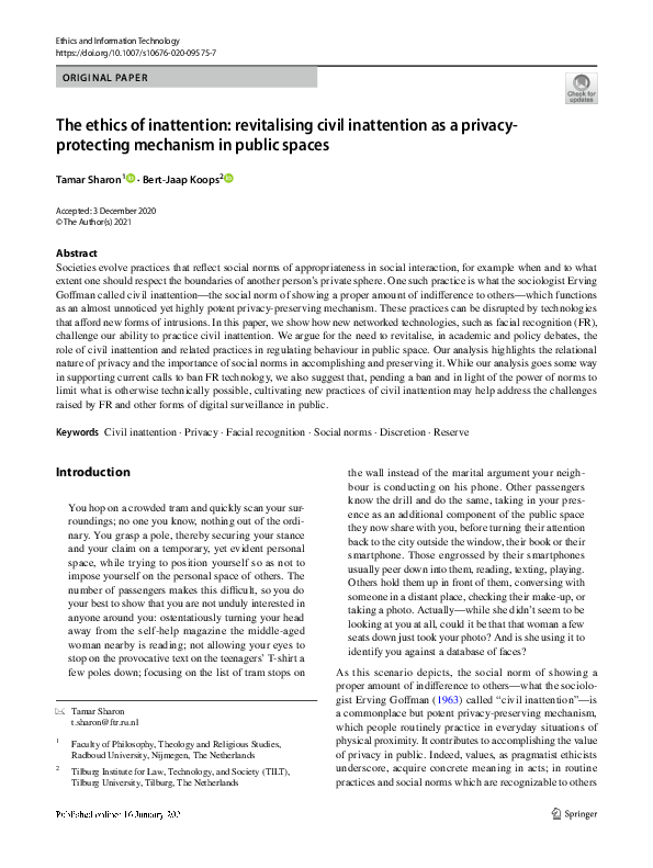 (PDF) The ethics of inattention: revitalising civil inattention as a ...