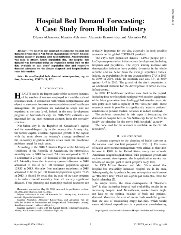 (PDF) Hospital Bed Demand Forecasting: A Case Study from Health Industry
