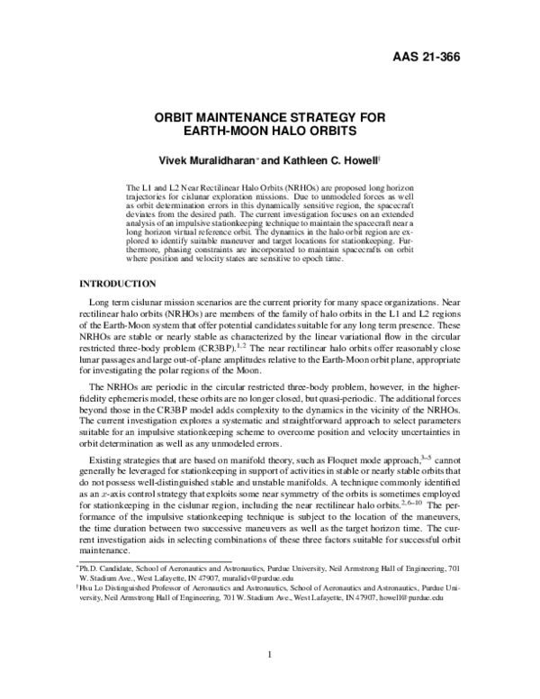 (PDF) Orbit Maintenance Strategy for Earth-Moon Halo Orbits