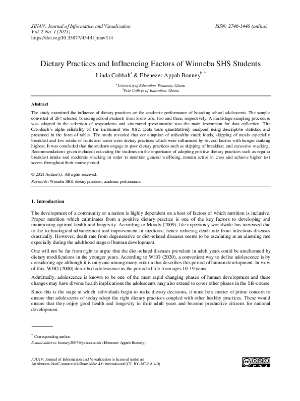 (PDF) Dietary Practices and Influencing Factors of Winneba SHS Students