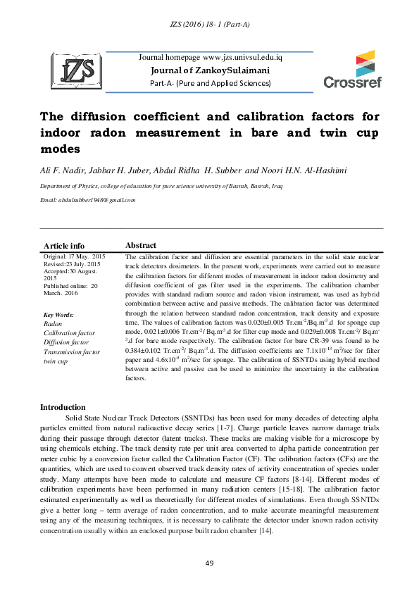 (PDF) The diffusion coefficient and calibration factors for indoor ...