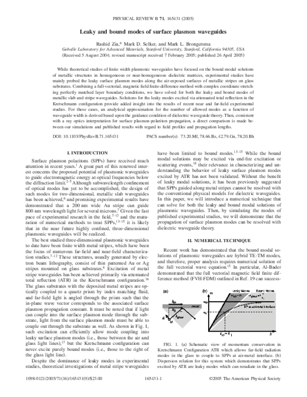 (PDF) Leaky and bound modes of surface plasmon waveguides